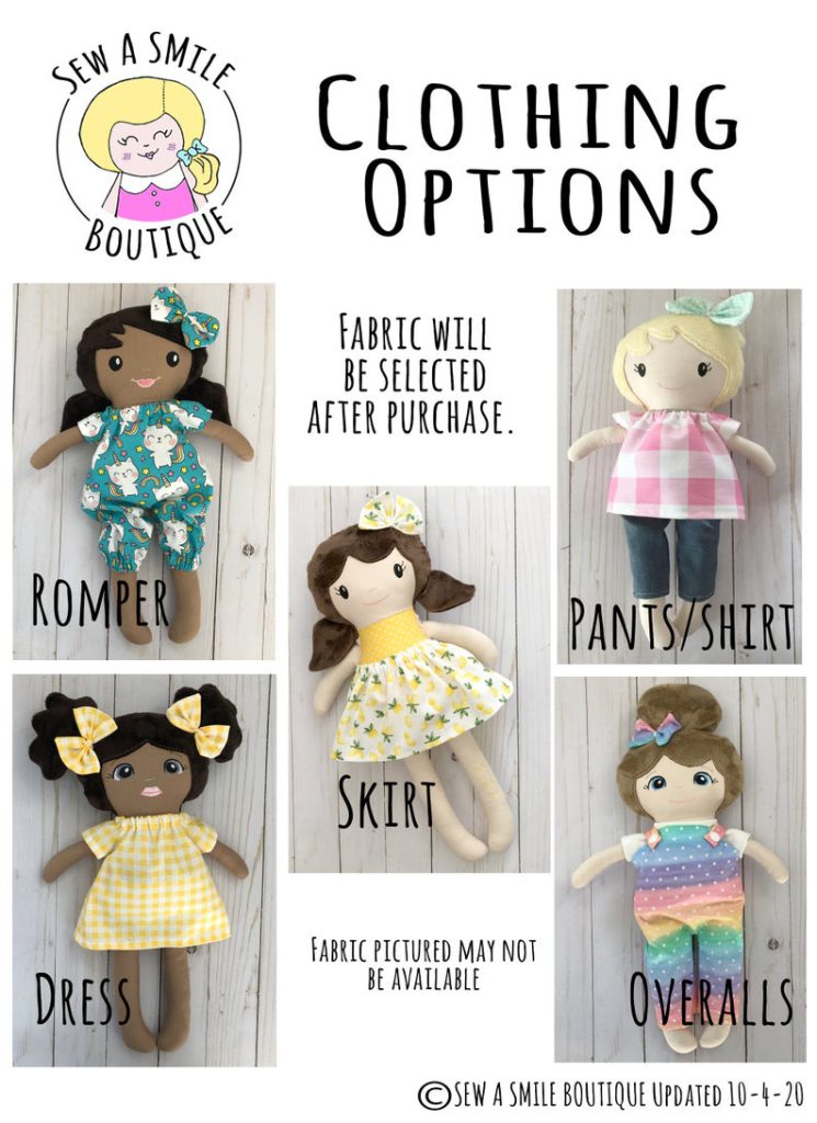 18″ Custom Rag Doll – Sew A Smile Boutique- Custom Dolls and More
